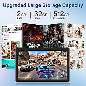 Android Tablet, 10 inch Android 12 Tablet, 2GB RAM 32GB ROM, 512GB Expand Android Tablet with Dual Camera, WiFi, Bluetooth, IPS HD Touch Screen, Google GMS Certified