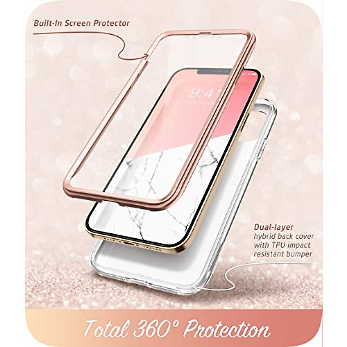 i-Blason Cosmo Series Case for iPhone 12 Pro Max 6.7 inch (2020 Release), Slim Full-Body Stylish Protective Case with Built-in Screen Protector (Marble)