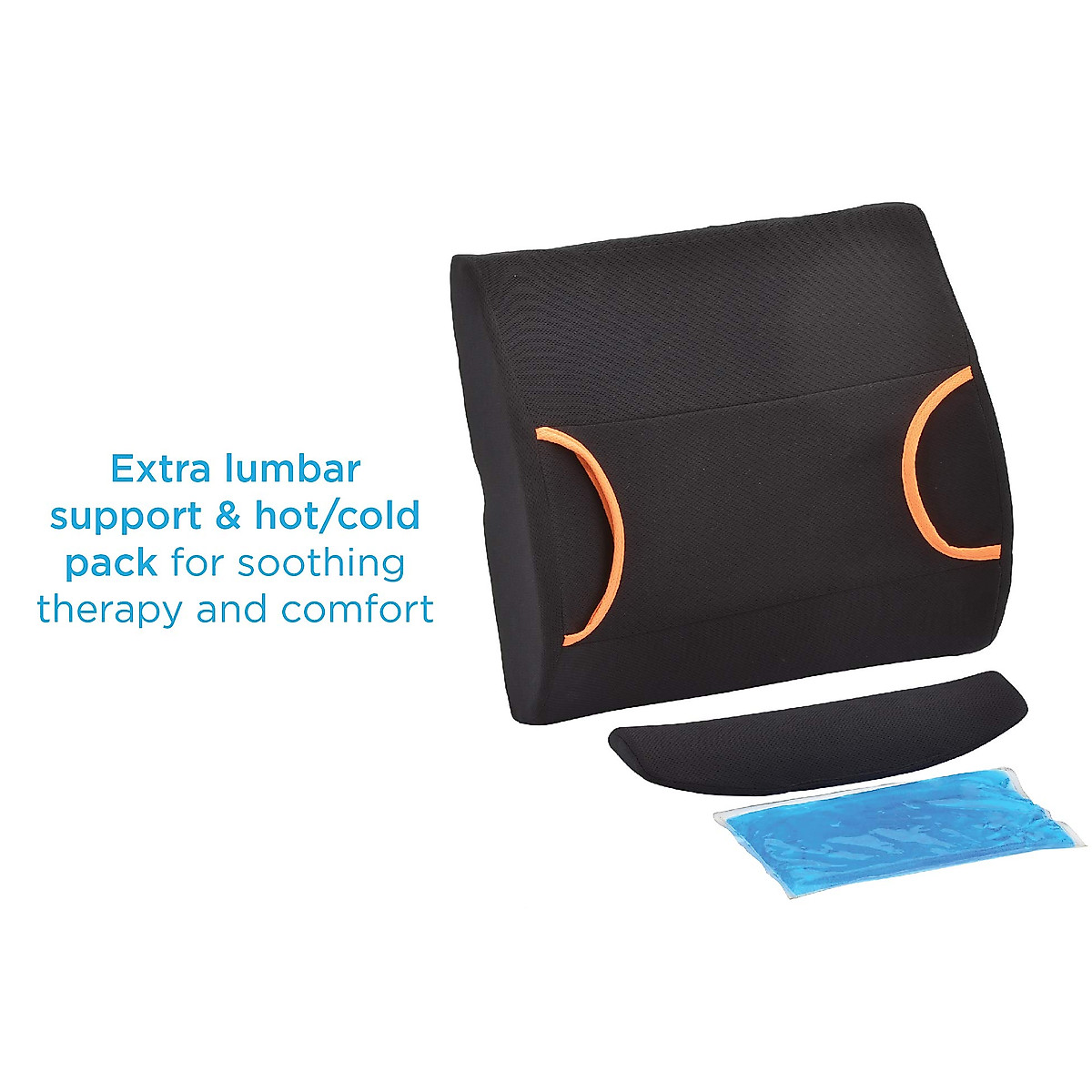 NOVA Medical Products NOVA Lumbar Support Pillow, Back Lumbar Cushion with Hot & Cold Pack and Extra Lumbar Insert, Breathable & Removable Washable Cover, Black