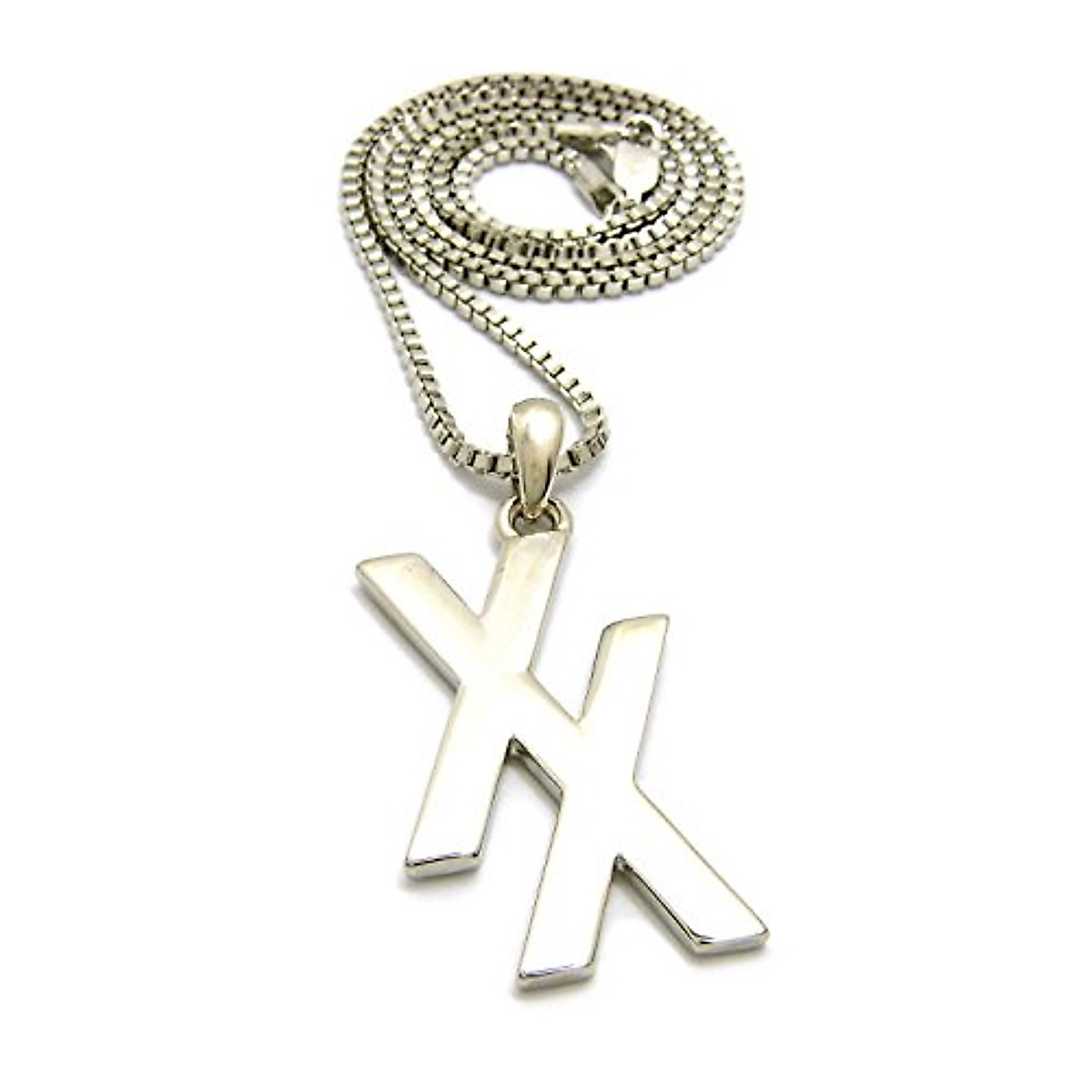Fashion 21 Unisex Polished Micro Initial XX Pendant 24" Various Chain Necklace in Silver Tone (Silver / 2mm 24" Box Chain)