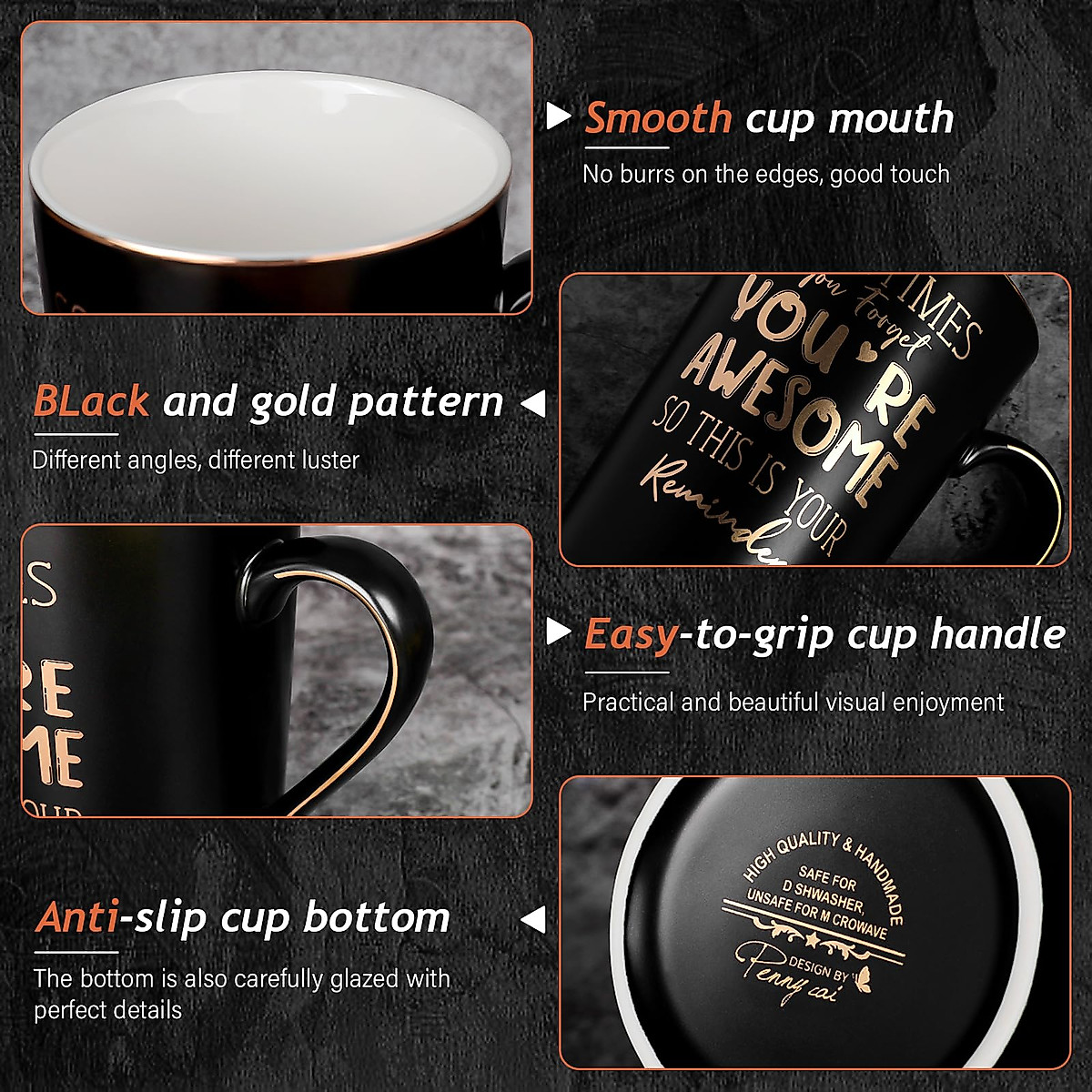 Christmas Birthday Thank You Gifts for Men, Sometimes You Forget You're Awesome - 14oz Unique Black Ceramic Inspirational Mug with Gold Print, Present for Boyfriend Husband Employee, Nice Gift Boxed
