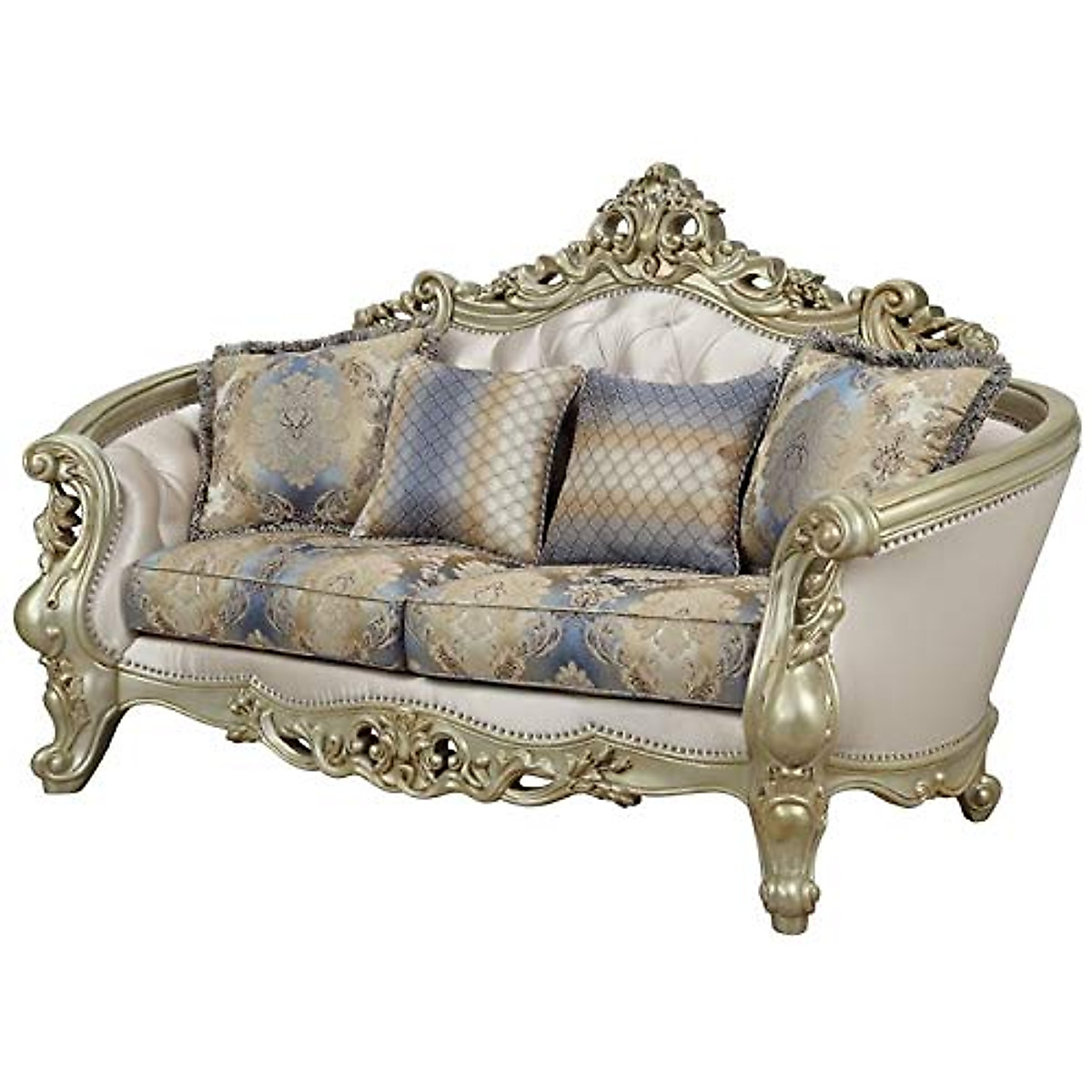 ACME Gorsedd Loveseat w/4 Pillows - - Fabric & Antique White