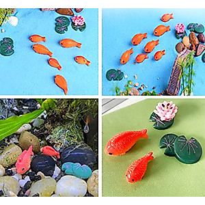 JKanruh 30 Pcs Mini Resin Red Goldfish,Lotus,Lotus Leaf Sets,Cute Resin Miniature Ornament Micro Landscape for Fairy Garden Decor,DIY Ornament Craft DIY Dollhouse