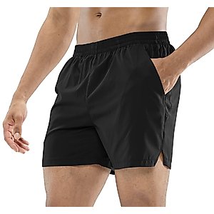 MIER Men's Workout Running Shorts Quick Dry Active 5 Inches Shorts with Pockets, Lightweight and Breathable, Black, S