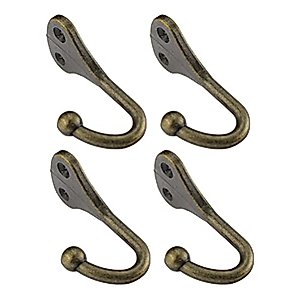 4Pcs Rustic Coat Hooks Single Prong Hanger Wall Vintage Hooks Zinc Alloy Hooks Curtain Tieback Hooks Bedroom Clothes Hooks with Screws for Key Towel Scarf Bag Bronze