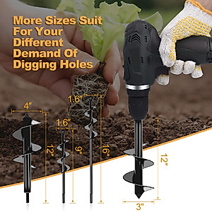 EVEAGE Auger Drill Bit, Bulb Planter Suits For Planting Bulbs Vegetables Flower Potted Fruit Compost Transplant, 4pcs Set For 3/8" Hex Drive Drill With Garden Gloves