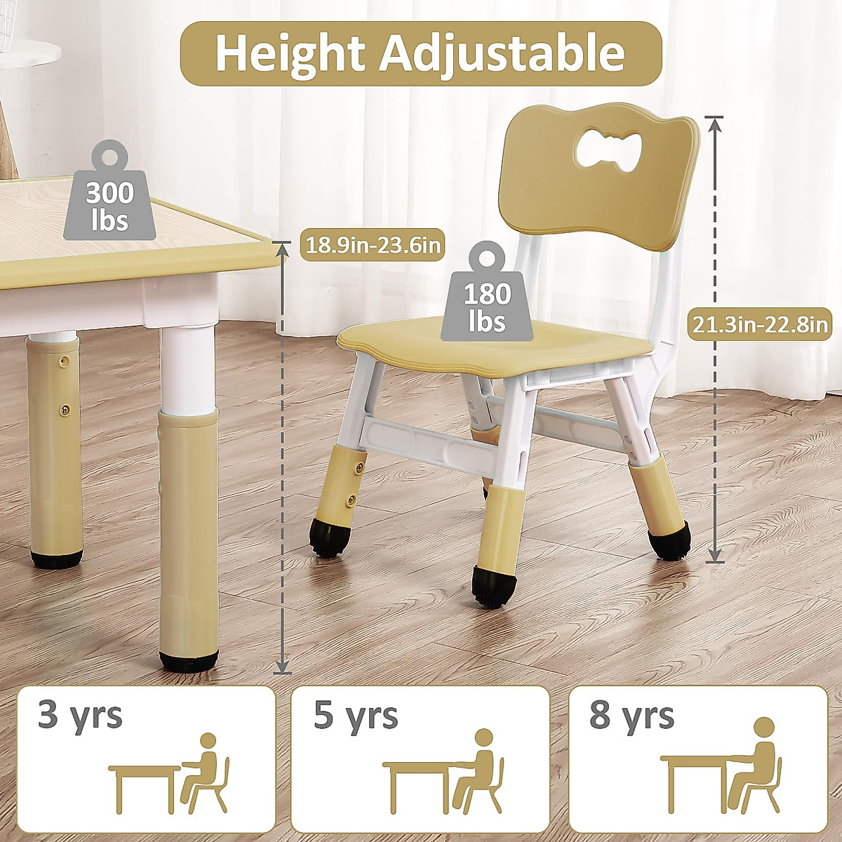 MilleLoom Kids Table and Chairs, Height Adjustable Children Table with 4 Chair Set, Kids Tables for Age 2-10, Graffiti Desktop, Children Multi-Activity Table for Classrooms,Daycares,Home