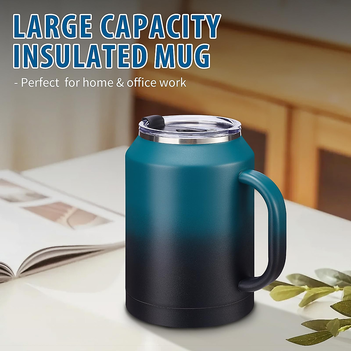 VICKNIY 50 oz Mug Tumbler with Handle and Straw - 2-in-1 Lid, Silicone Water Bottle Boot, Stainless Steel Coffee Mugs, Double Wall Insulated Water Cup Keep Cold-36H Hot-24H, 50oz Large Tumbler Jug