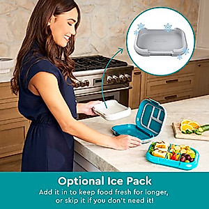 Bentgo® Kids Chill Lunch Box - Confetti Designed Leak-Proof Bento Box & Removable Ice Pack - 4 Compartments, Microwave & Dishwasher Safe, Patented, 2-Year Warranty (Confetti Edition - Truly Teal)