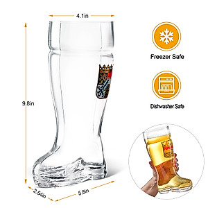 Burns Glass Das Boot Beer Glass for Oktoberfest, 1.35 Liter Large Beer Mug, Funny Restaurants German Stein Beer Glasse Great Bachelor Party Gift, Set of 1