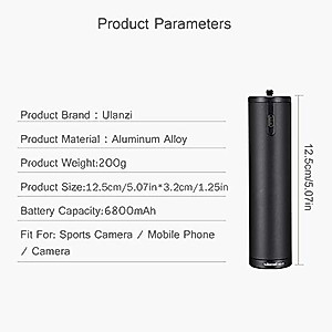 ULANZI BG-2 6800mAh Power Bank Hand Grip for Sony RX100 VII Canon G7X Mark III Compact Digital Cameras, GoPro 10 9 8 Action Cameras, DJI OSMO Pocket, and iPhone 13 Samsung Google OnePlus Smartphones
