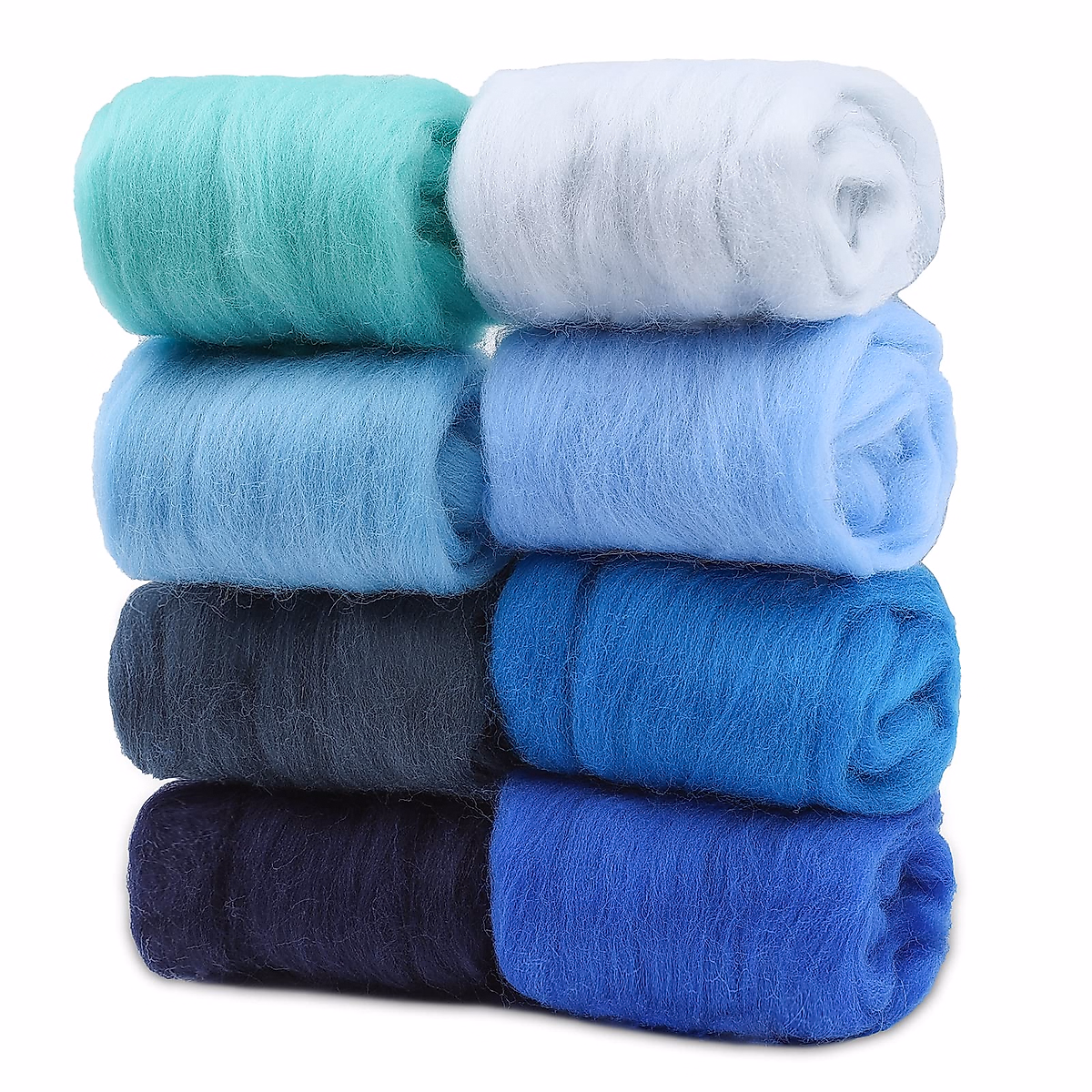 WONVOC Needle Felting Wool 80 g, 8 Colors Nature Wool Roving, Felting Wool Bulk, Wool Roving for Needle Felting, for DIY Craft Materials and Felting Wool Craftsmen, 10g/Color, Blue