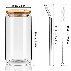4 Pack Drinking Glasses, EFOBO 16 oz Beer Can Glass with Bamboo Lids, Straws and Cleaning Brushes, Can Shaped Tumbler Cup for Water, Ice Soda, Tea, Iced Coffee Glasses, Gifts