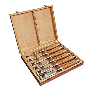 EZARC 6 Pieces Wood Chisel Tool Sets Woodworking Carving Chisel Kit with Premium Wooden Case for Carpenter Craftsman