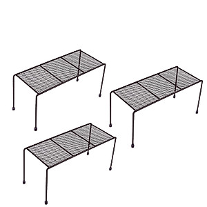 AKAZA Mini Mesh Kitchen Shelves,Cabinet Storage Shelf Rack, Cabinet Organization,Kitchen Bathroom Pantry Cupboard Desk Home Office, Fridge, Bathroom Cupboard, Non-Slip Plastic Feet (3, Black)