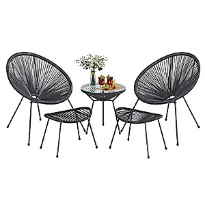Flamaker 5 Piece Patio Furniture Acapulco Chairs Outdoor Conversation Set All-Weather Plastic Rope Lounge Chair Modern Patio Chairs Set for Porch, Lawn, Balcony, Poolside (Black)
