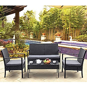 Casart Set of 4 Modern Wicker Rattan Conversation Set, Outdoor Patio Furniture Set for Yard, Garden and Poolside