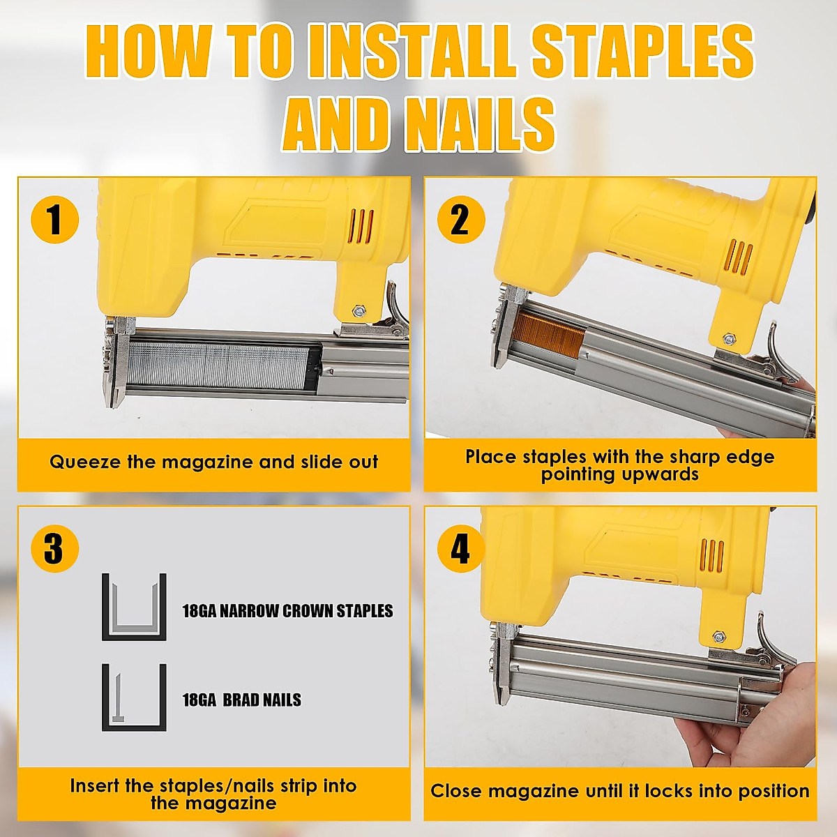Cordless 18 Gauge Brad Nailer for Dewalt 20V Max Battery, 2 in 1 Electric Stapler Nailer with 500 Nails and 500 Staples, Dual Protection Design, for Home Improvement, Woodworking (No Battery)