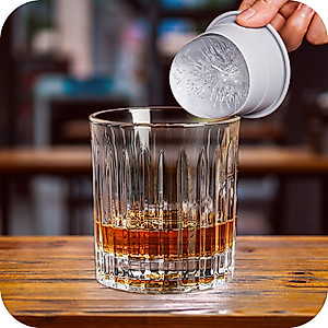 WISIKYER Whiskey Glasses, 9oz, Spinning Bourbon Glass with Ice Ball Mold in Gift Box - Old Fashioned Rocks Glasses for Scotch Cocktail Rum Vodka Liquor