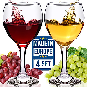 Stemmed Red Wine Glasses Set of 4, All Purpose 12 ¼ Oz Lead-Free Long Stem Wine Glasses, Crystal Clear, Dishwasher Safe, Restaurant Quality