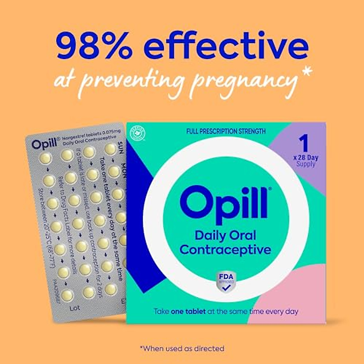 Opill, Daily Oral Birth Control Pills, Over-The-Counter Progestin-Only Contraceptive, FDA-Approved & Estrogen-Free, 28 Count