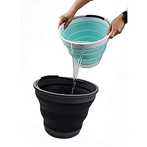 SAMMART 10L/2.6 Gallon Collapsible Plastic Bucket - Foldable Round Tub - Portable Fishing Water Pail - Space Saving Outdoor Waterpot, Size 31cm Dia (1, Grey/Black)
