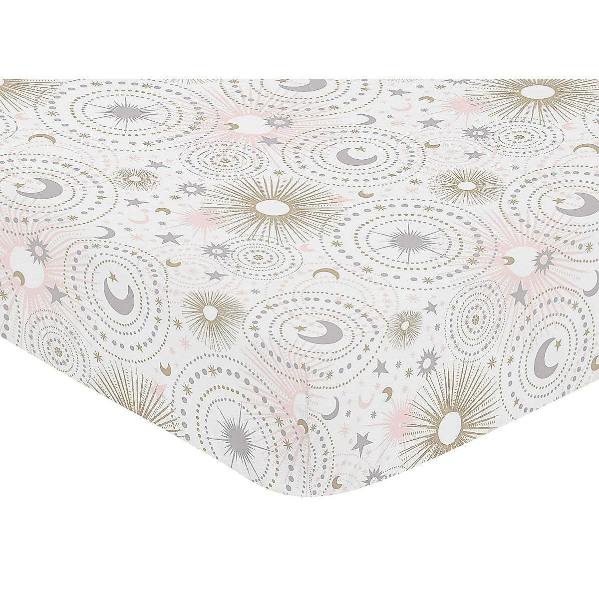 Sweet Jojo Designs Star and Moon Girl Jersey Stretch Knit Baby Fitted Crib Sheet for Soft Toddler Bed Nursery - Blush Pink, Gold, and Grey Celestial