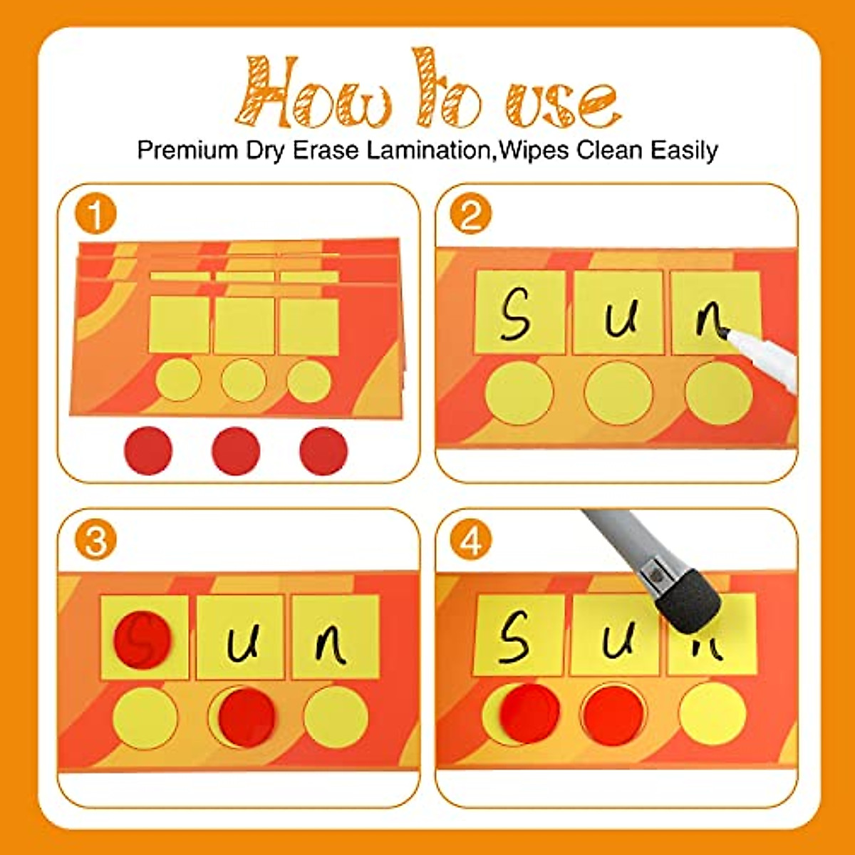 hwojjha Sound Box Mats and Chips 24 Pcs Dry Erase Mats and 84 Pcs Chips Phonemic Awareness Phonics Games Reading Games Sound Box Mats and Chips (Bright Style,Cardboard)