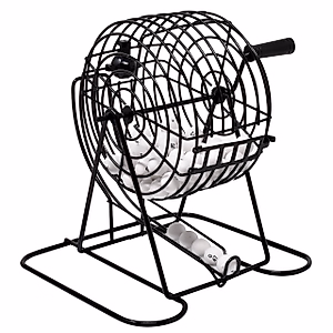 Deluxe Bingo Game Set with Metal Bingo Cage Spinner, 75 Numbered Balls, Master Bingo Board, 18 Bingo Cards and 150 Chips, for Adults, Seniors, Kids and Family