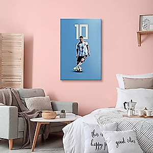 Yasswete Soccer Superstar Lionel Messi Poster for Room Motivational Football Star Canvas Wall Art Sports Themed Wall Decor for Boys Bedroom Livingroom Fans Gift 16x24 Inch Unframed