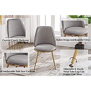 Artechworks Velvet Modern Upholstered Dinning Chair with Golden Metal Base Legs Accent Leisure Lounge Mid-Century Chair for Living Dining Room Bedroom, Grey