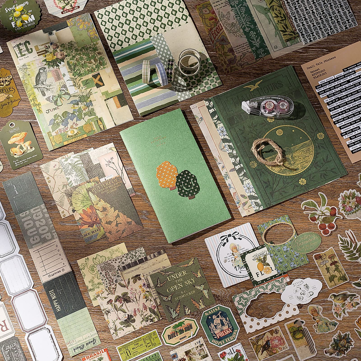 JOYCHOIC Vintage Junk Journal Supplies Aesthetic Journaling Kit, Scrapbook Papers Stickers Large Collection for Bullet Scrapbooking Materials, Planner DIY Arts Craft Collage, Adults