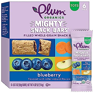 Plum Organics Mighty Snack Bars - Blueberry - 0.67 oz Bars (Pack of 6) - Organic Fruit and Vegetable Toddler Food Snack Bars