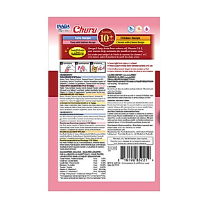INABA Churu for Senior 10+, Creamy Lickable Cat Treats with Taurine, Vitamin E & C, 0.5 Ounces Each, 40 Tubes, Tuna & Chicken Variety