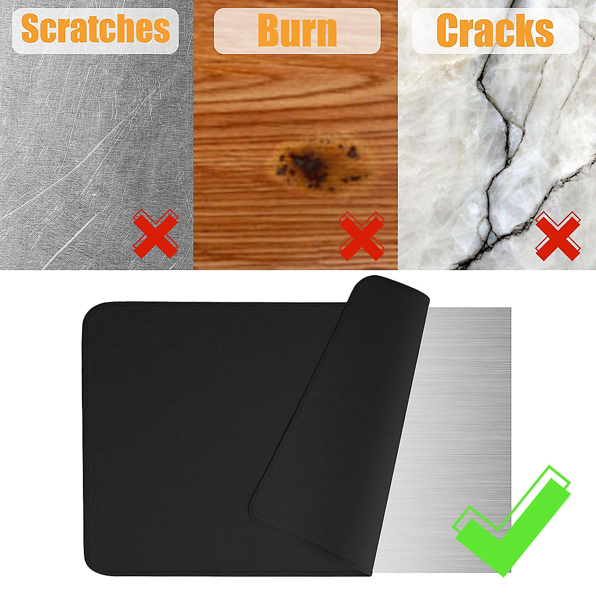 Amerbro 24 x 31in Fireproof Grill Mats for Outdoor Tabletop Grill to Protect Your Grill Table - Heat Resistant Grill Table Mat - Waterproof & Oilproof BBQ Mat - Black (1mm)