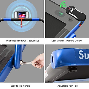 GYMAX Walking Pad, 2 in 1 Free Installation Under Desk Treadmill with Smart App, Remote Control & LED Display, 2.25HP Foldable Portable Compact Running Machine for Small Spaces Home Office (Navy)