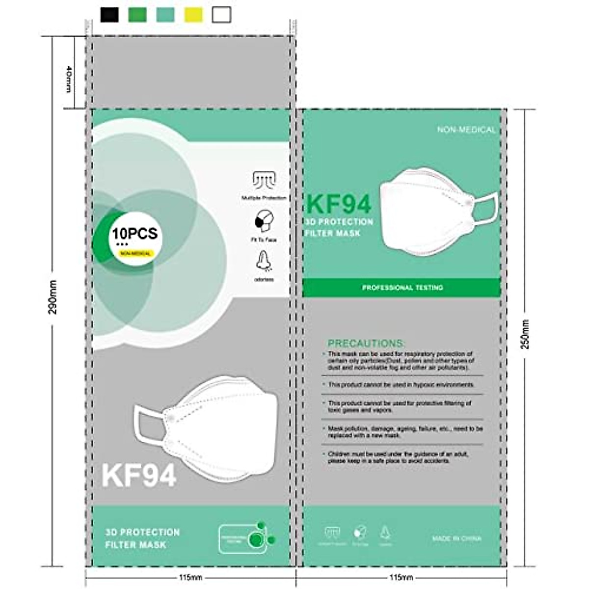 50/100Pcs Black KF94 Face Mask ,4-Ply Layer Filtеr Face Mask for Men & Women Protective (Black 50pcs)