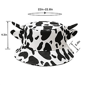 Cow Print Bucket Hat Beach Sun Hat Fishing Hat for Women Men Summer Sun Protection Fisherman Hat with Horns Ears