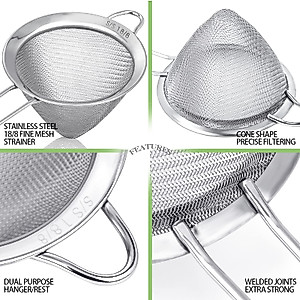 2 Pack Stainless Steel 18/8 Small Food Strainer, Fine Mesh Sieve with Long Handle, Cocktail Strainer For Cocktails, Tea Herbs, Coffee & Drinks, Rust Proof & Great as Tea Strainer, 3.5inch