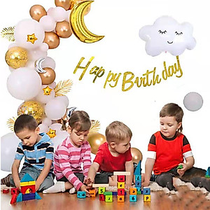 Birthday Decorations Boys Girls, Party Balloons Decoration Pastel Sky Theme with Happy Birthday Banner, Sun Moon Clouds Foil Balloon, Star Balloon for First 2nd Arch Garland Kit Birthday Party balloon