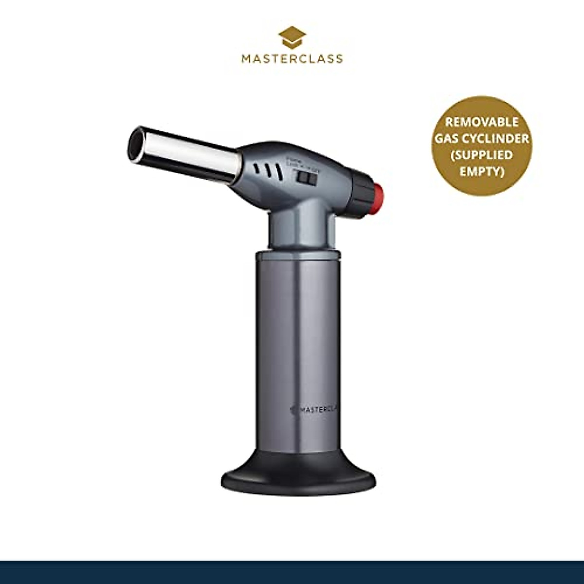 MasterClass Blow Torch, Refillable Chef Blow Torch, Adjustable Anti-flare Flame, Non-Slip Metal Body, Grey/Silver