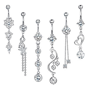 Drperfect 14G Belly Button Rings Dangle for Women Surgical Steel Navel Rings Body Piercing Jewelry