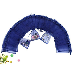 Stratalife 100PCS Organza Bags 4x6" Navy Blue Drawstring Jewelry Favor Pouches Bags for Baby Shower Party Wedding Favor Gift Bags Candy Sample Bags (Navy Blue)