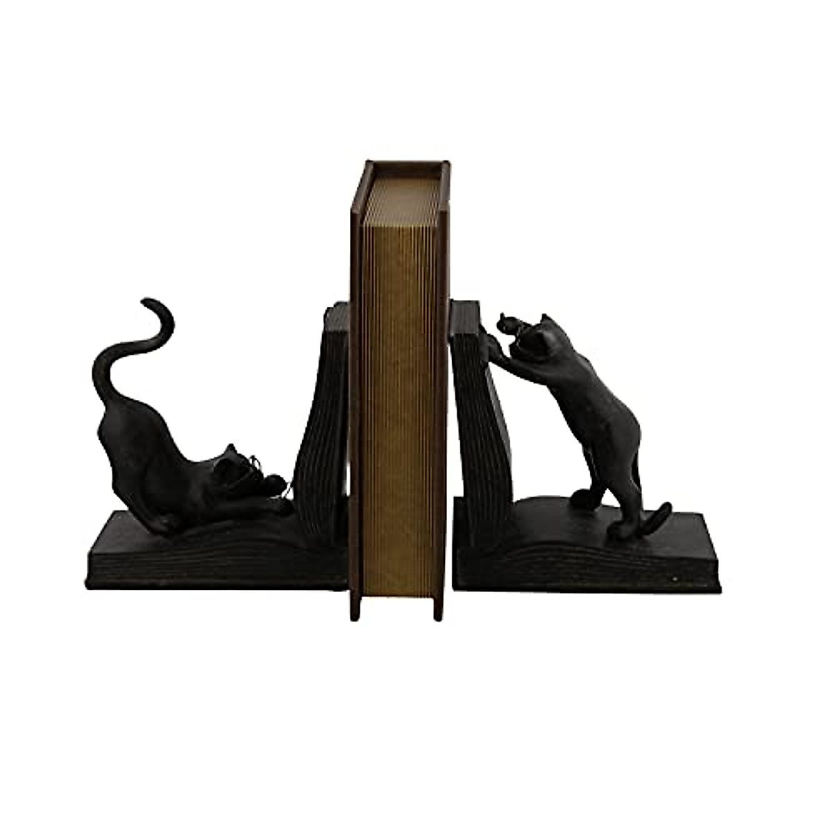 Deco 79 Polystone Cat Reading Bookends, Set of 2 7"H, 6"W, Black
