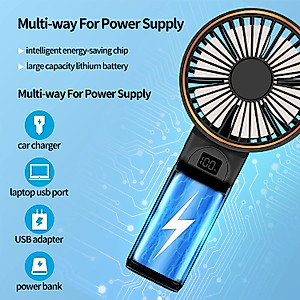 Handheld Fan, Portable Fan, 4000mAh Rechargeable Personal Fan, 180° Foldable Mini Desk Fan with 6 Wind Speed, LCD Digital Display, Lanyard as Neck Fan, Ultra Quiet, Pocket Size for Indoor Outdoor