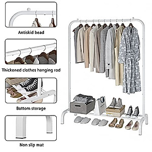 MOYIPIN Metal Clothing Rack, Single Rod Portable Garment Rack for Hanging clothes, Cloths Rack for Bedroom, Balcony 43.31inch, White