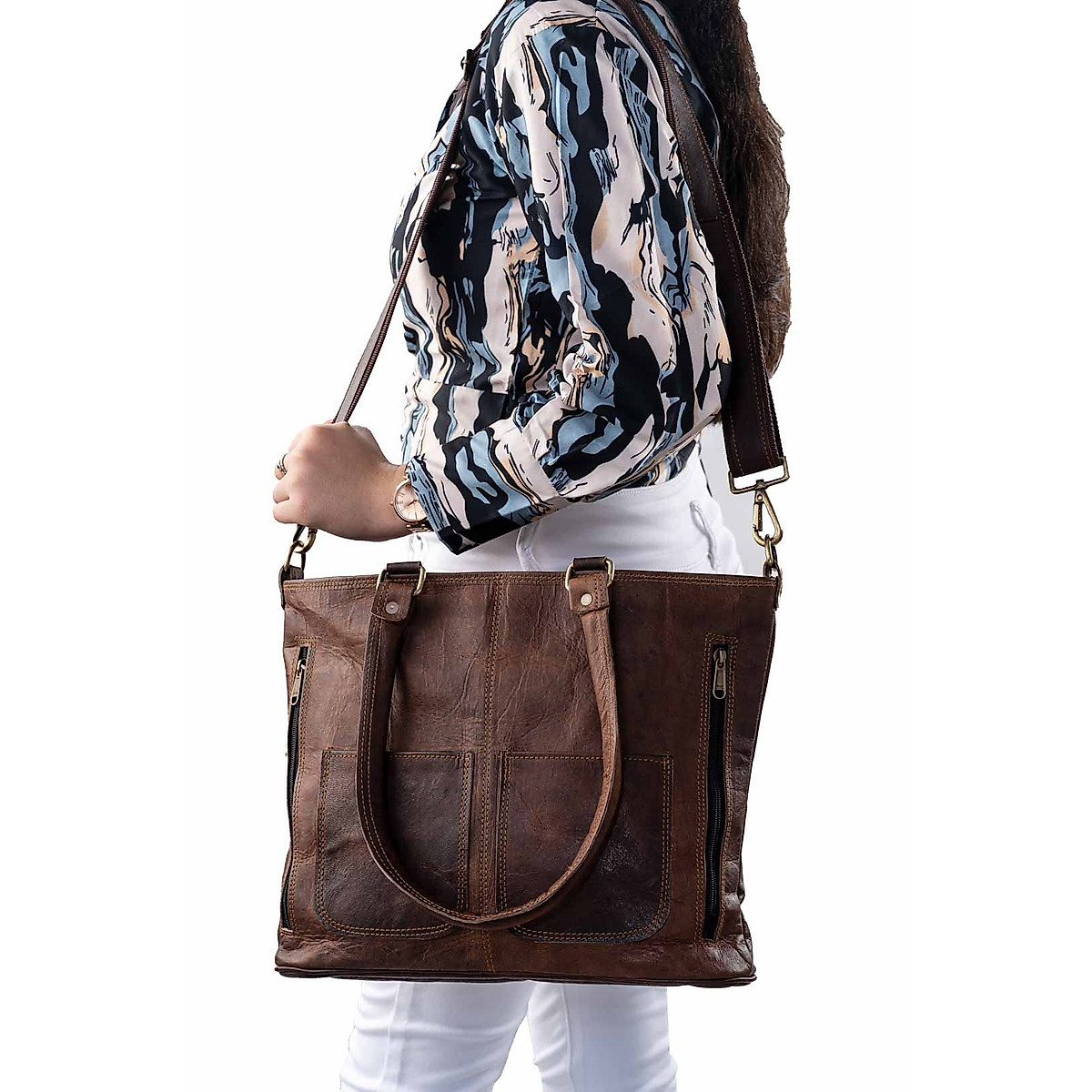 PARRYS LEATHER WORLD Vintage Genuine Leather Tote Bag for Women Shoulder Handbag, Casual Shoulder, Cross Body Bag Handbag, Multi Compartment