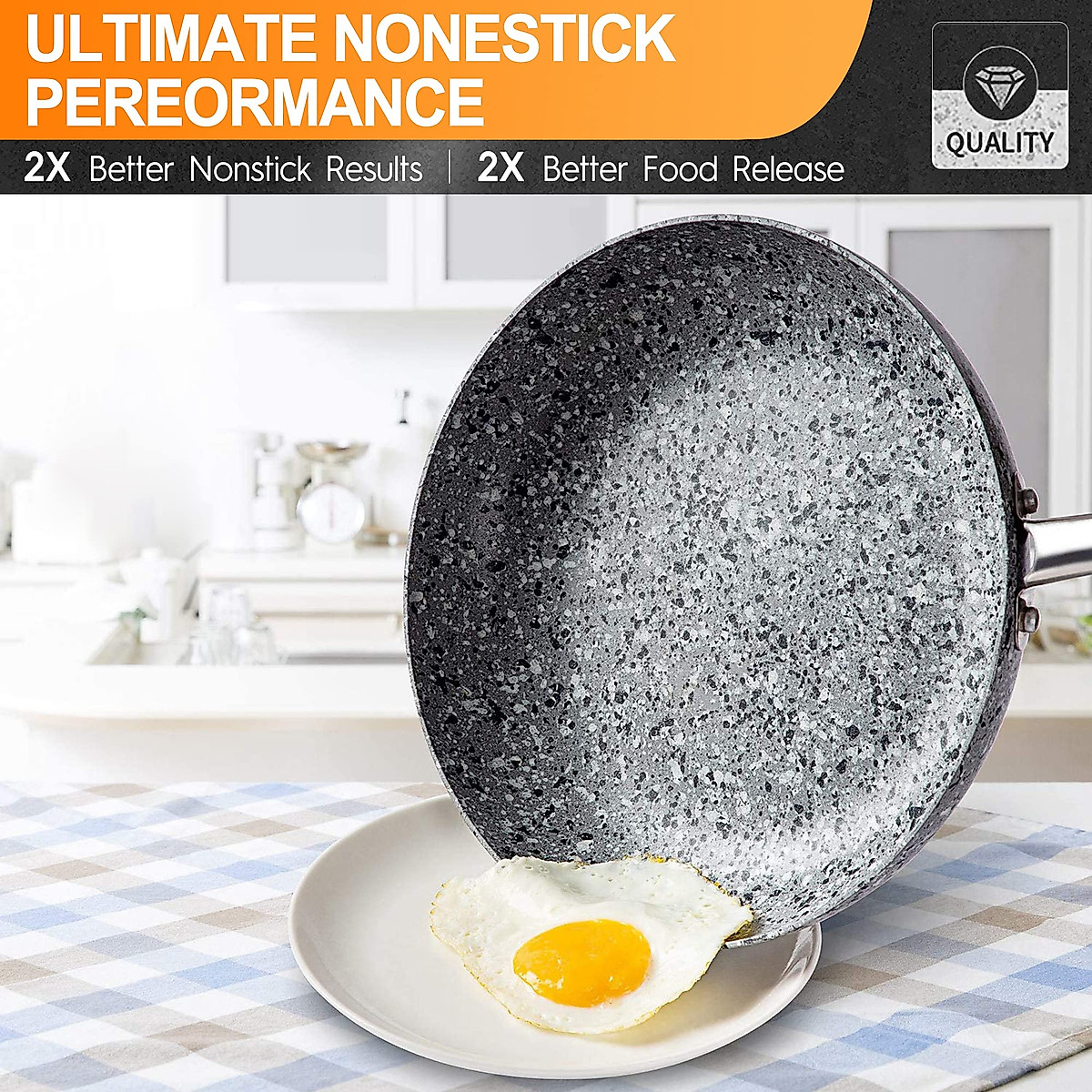 MICHELANGELO Stone Frying Pans Set 10 Inch & 12 Inch, Nonstick Frying Pans with 100% APEO & PFOA-Free Stone Non Stick Coating, Granite Skillet Set, Nonstick Skillets 2 Pcs
