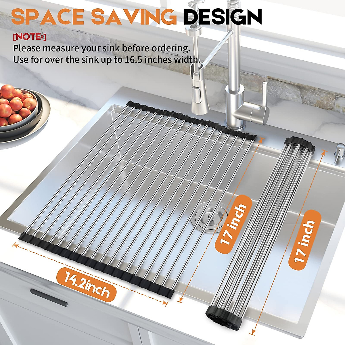 Techsea roll-up-Dish Drying Rack,Multipurpose Heat Resistant Over-The-Sink Dish Drying Rack, Stainless Steel Kitchen Sink Drying Rack