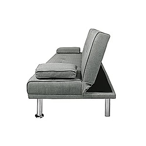 YUNLife&Home Folding Recliner, Metal Legs, Removable Soft Pillow-Top Armrest, Light Gray 66.1" w